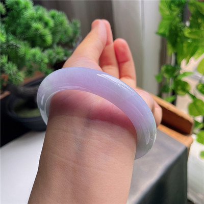 9月新品 鸿玉翡翠57圈口冰种紫罗兰正圈玉手镯女款正品51B90910
