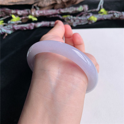 7月新品 鸿玉翡翠60圈口冰糯种紫罗兰正圈玉手镯女款正品2B40710
