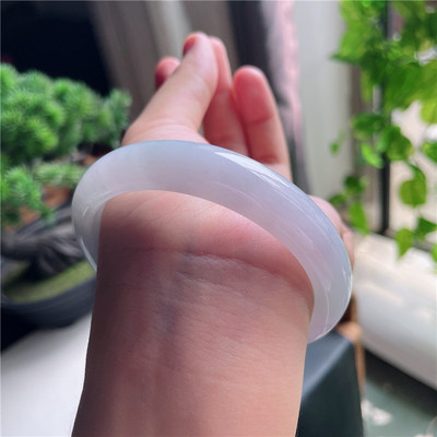 9月新品 鸿玉翡翠60圈口冰种紫底飘绿正圈玉手镯女款正品9K80924