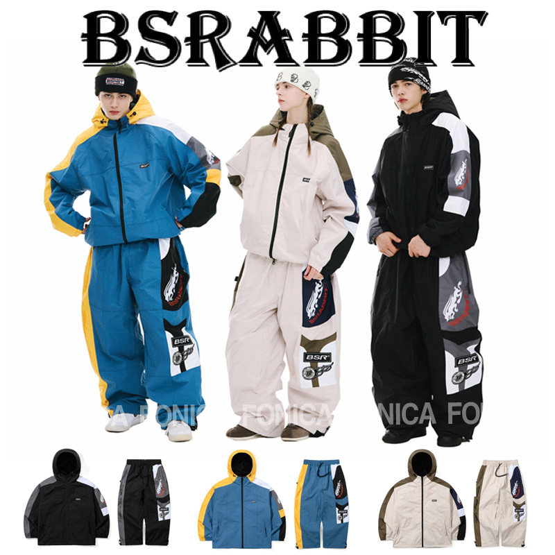 2526BSRABBIT韩国滑雪服防水衣男女款单板双板拉链连帽卡其色防风