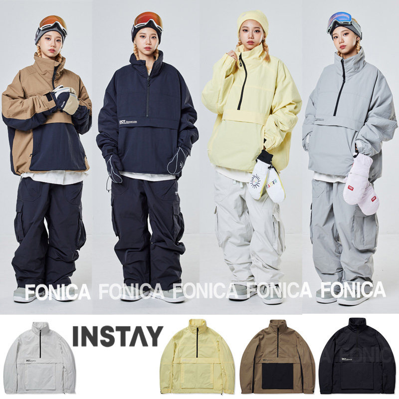 24INSTAY韩国滑雪服裤衣防水透气耐磨单板双板男女款灰白色高领