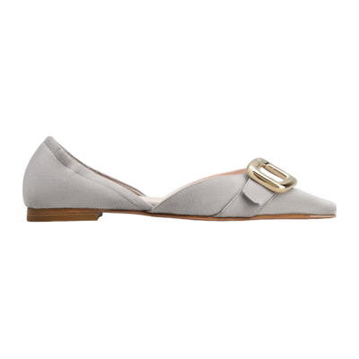 RogerVivier/罗杰维维亚女士芭蕾舞鞋麂皮金属搭扣心形鞋垫新款