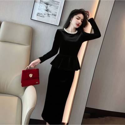 2026春季新款法式高端气质连衣裙年会演出重工礼服裙D4514A