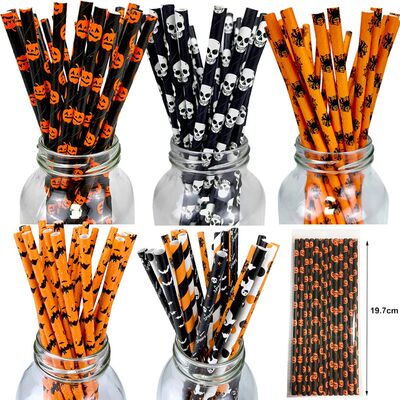 25/50/100pcs Halloween Theme Disposable Paper Straws Spider