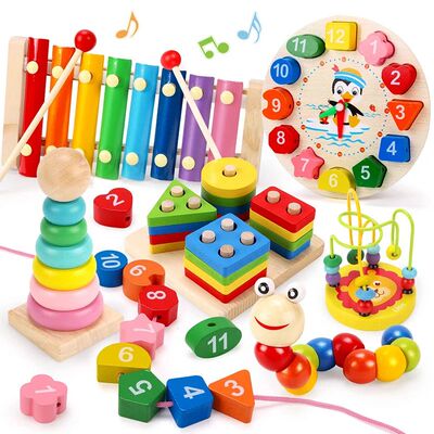 5-6pcs/set Montessori Wooden Toys for Babies Boy Girl Gift B