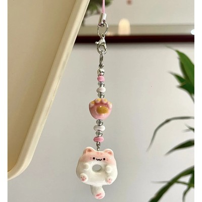 Kawaii Pink Cat Phone Charms Pendant Cute Anime 3D Food Uniq