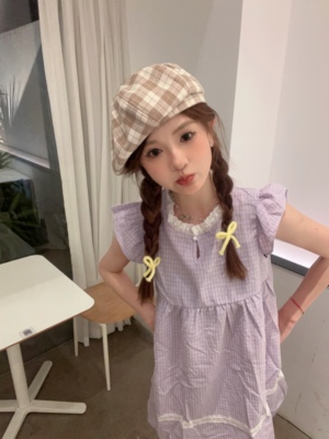 CDLM陈大刘芒 清新小公举！谁戴谁甜方圆脸显脸小格子贝雷帽百搭