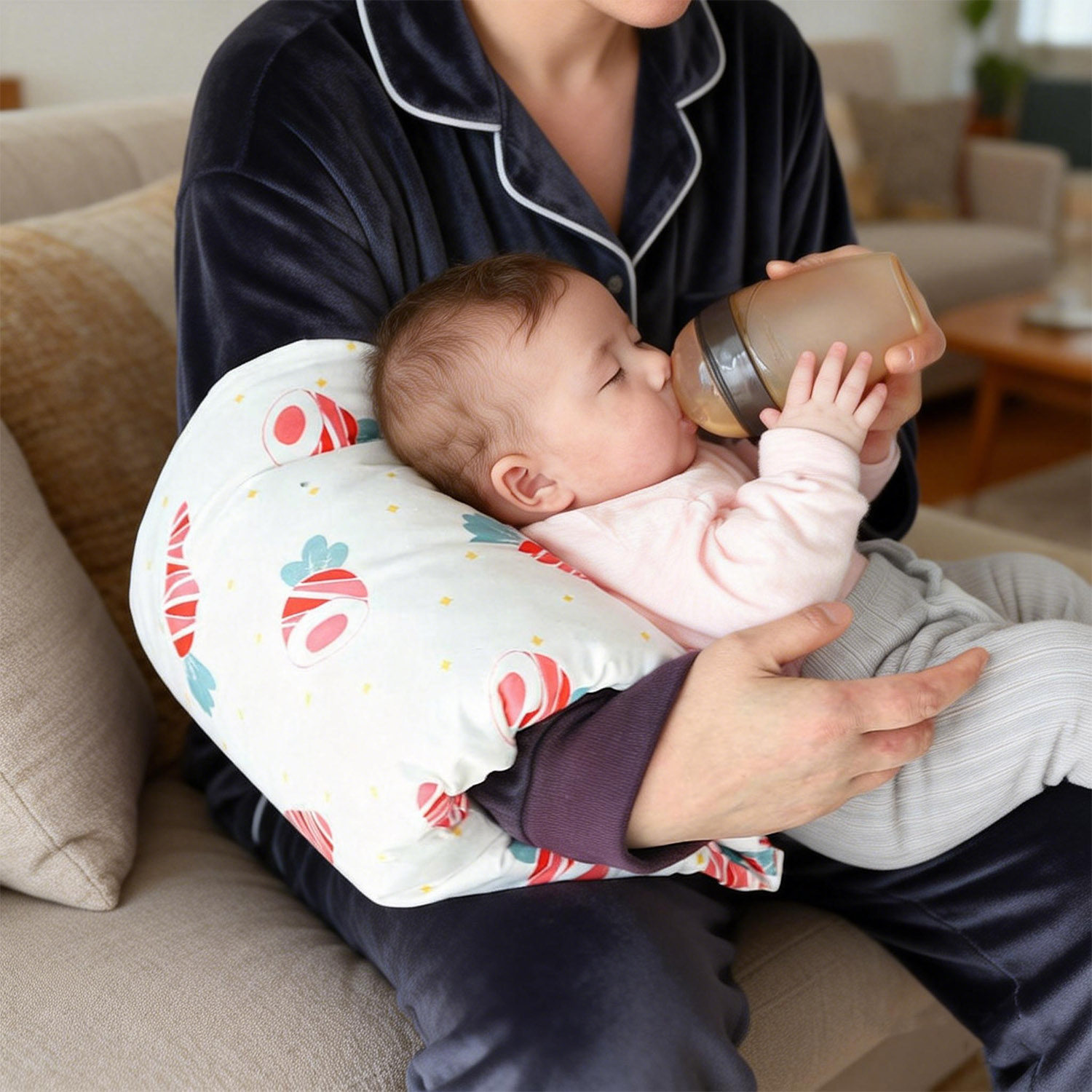 婴儿哺乳手臂枕宝宝喂奶胳膊垫子可拆洗纯棉布枕套多功能哄睡神器