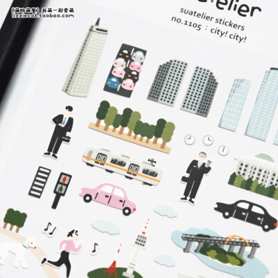 韩国sonia城市景象马路汽车上班社畜高楼地铁手账日记装饰diy贴纸