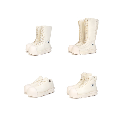 R/F White Architectural Round-Toe Combat Boots 白色厚底靴
