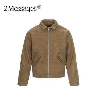 2Messages 麂皮绒面工装飞行员夹克棉服男女美式宽松保暖外套冬季