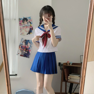 萌兔奶糖少女社 原创水手服JK制服长袖花绀色秋季套装学院风