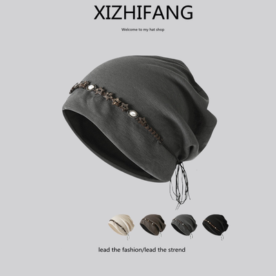 堆堆帽女民族风复古五角星流苏包头帽高级感串珠大头围小众套头帽