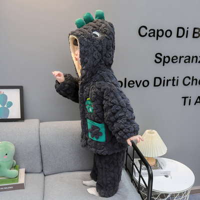 法兰绒冬季睡衣套装三层夹棉加厚