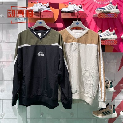 阿迪达斯男子2025春季新款复古拼接V领运动休闲套头衫JD5395 5396