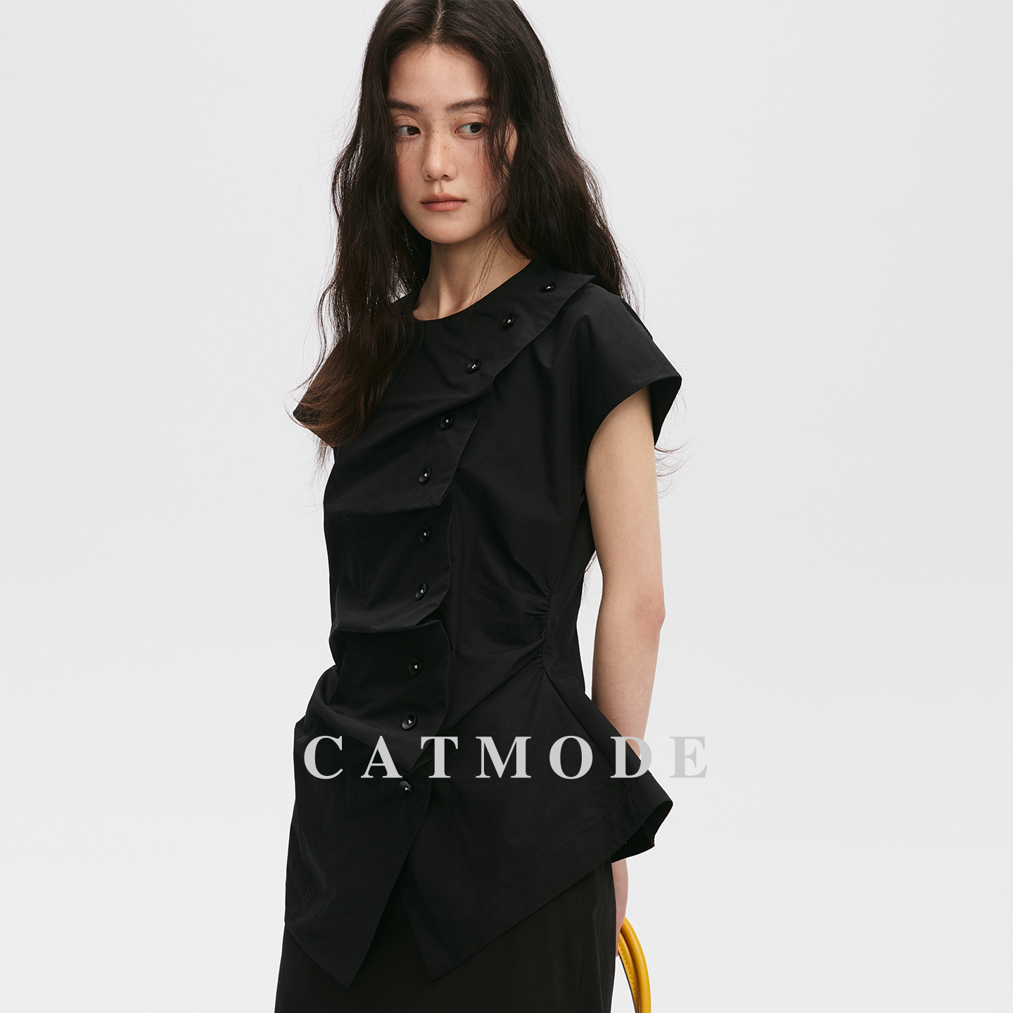 LION&CAT轻熟风斜门襟不对称衬衫女夏设计感显瘦