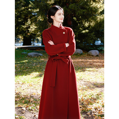 绛珠｜新年外套双面羊毛大衣红色立领拜年订婚服高级感气质呢子长