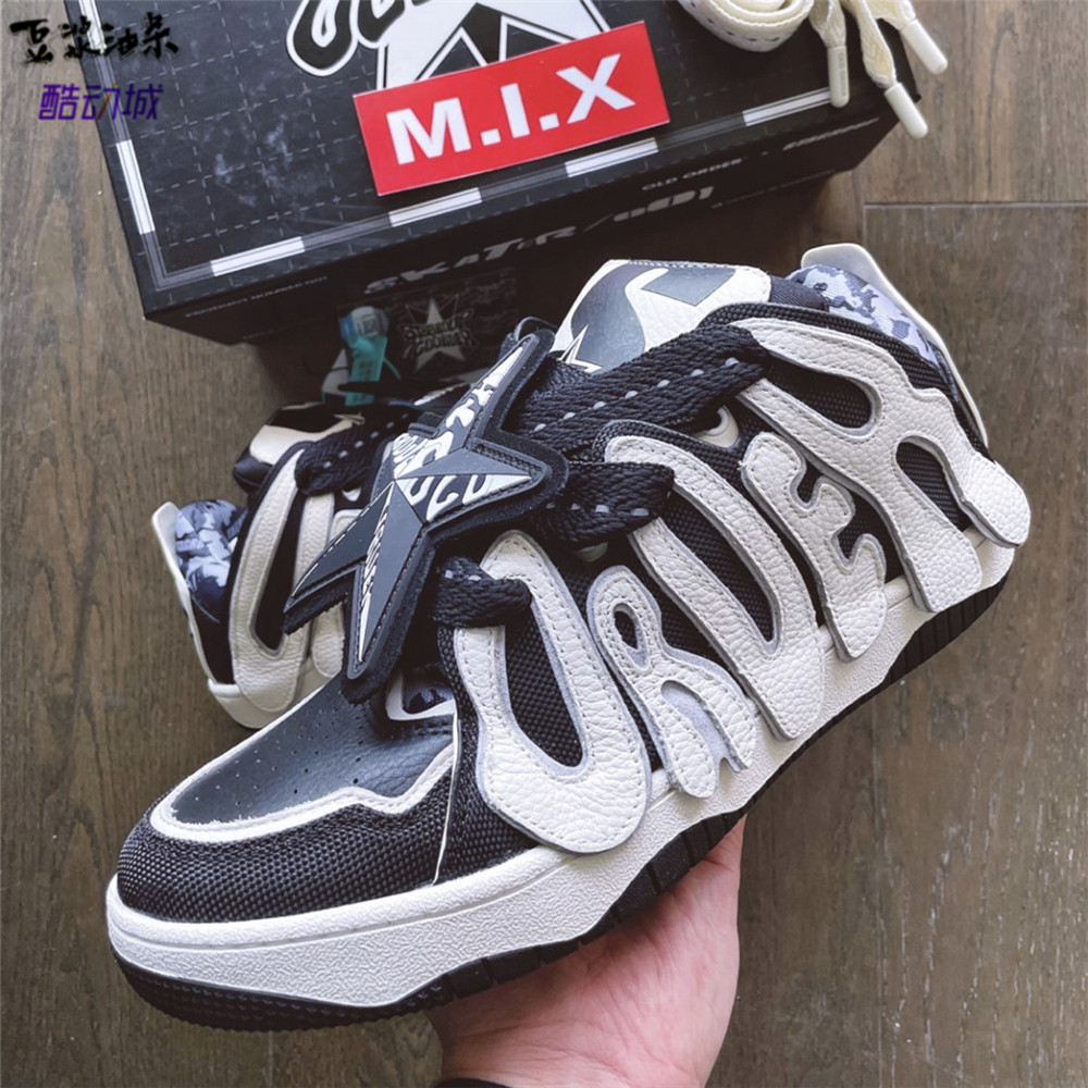 OLD ORDER x STA SKATER 001黑色尼龙联名款滑板鞋男女面包鞋_虎窝淘