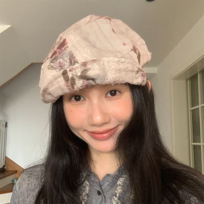 日系vintage古着碎花蕾丝八角帽