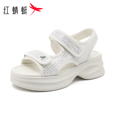 红蜻蜓运动休闲厚底增高女凉鞋轻