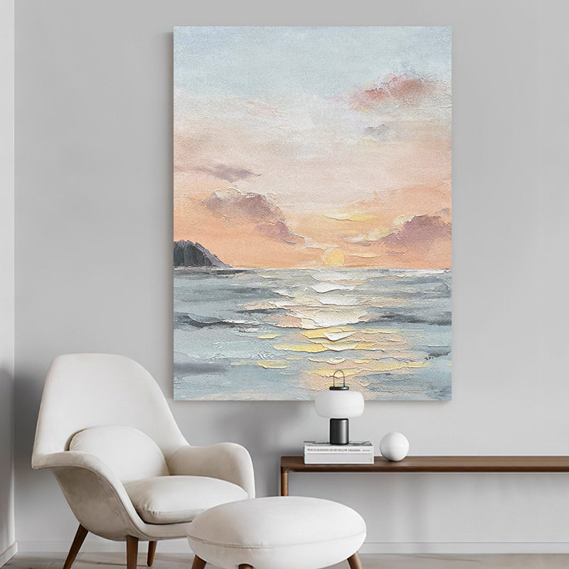 手绘油画肌理画朝霞似锦玄关装饰画客厅沙发背景墙挂画风景油画