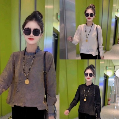 国风显白浮光鎏金提花衬衫上衣