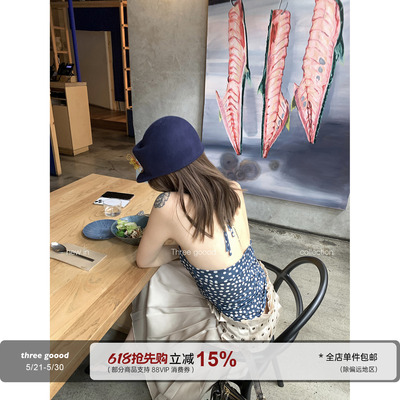 THREEGOOOD波点挂脖V领吊带