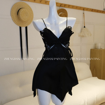Painting girl 花漾甜心·性感女睡衣带胸垫夏季丝绸显瘦吊带睡裙