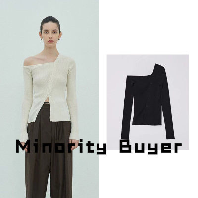 现货 买手店 DIAGONAL 申有娜同款不对称露肩收腰针织修身上衣