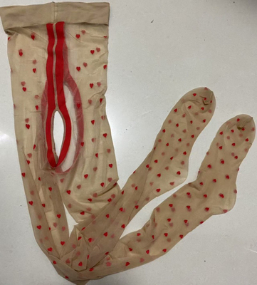 极光T开裆油亮红色小爱心丝袜女子性感纯欲心形提花连裤袜免穿脱