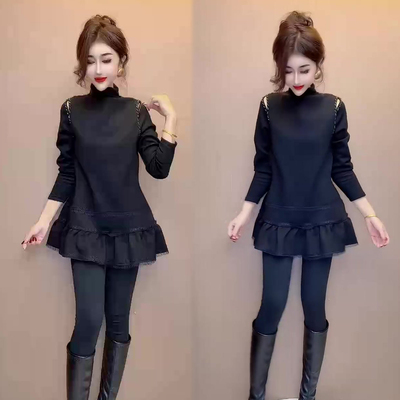 高领镂空设计连衣裙女