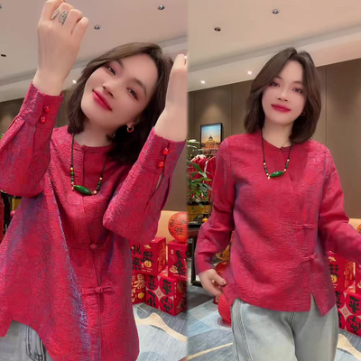 新中式盘扣提花衬衫女