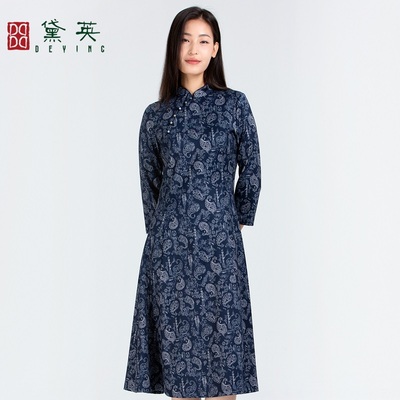 黛英冬季新品简约时尚原创设计民族风款旗袍裙 PAO4372