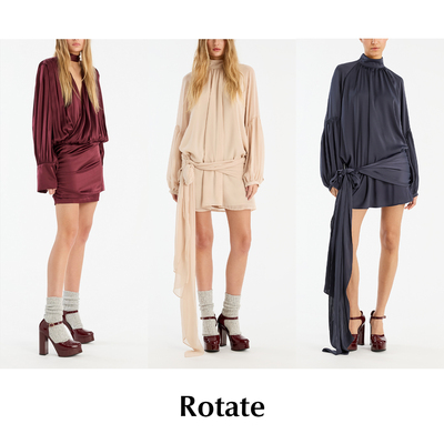 CETTCE 现货 Rotate 真丝V领长袖围巾系带缎面包臀短款连衣裙