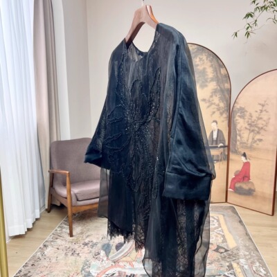 拉贝碧【买一送一】午夜昙香 新中式 桑蚕丝重工刺绣钉珠外套开衫