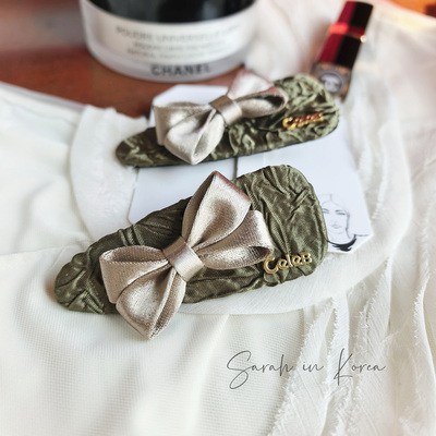 Sarah in Korea韩国 The Queen东大门海苔绿蝴蝶结边夹侧面刘海夹