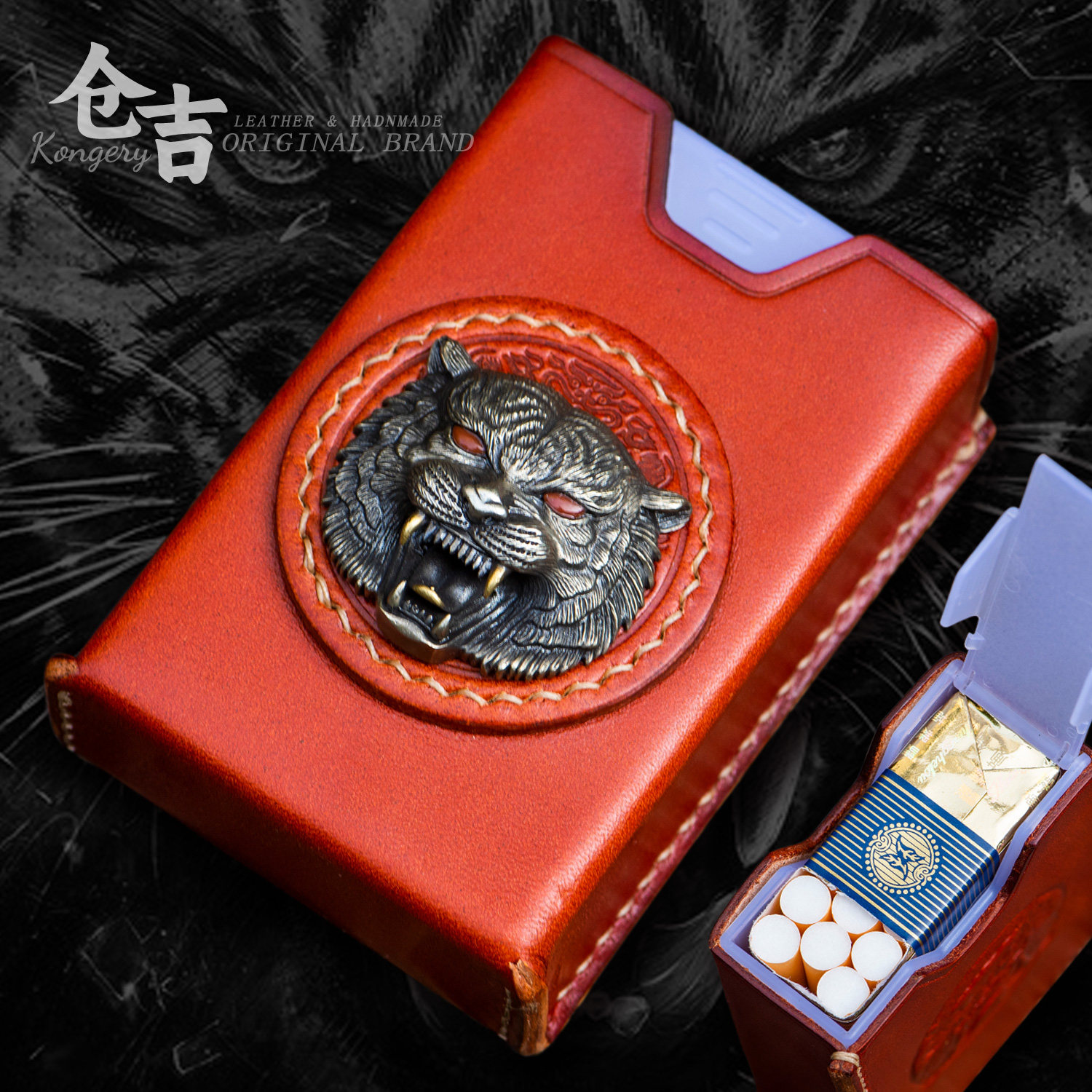 帅得冒烟！必买烟包！仓吉手工烟盒男随身虎头软盒真皮个性男礼物_虎窝淘