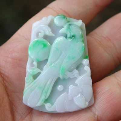 阳绿天然翡翠A货鹦鹉挂件