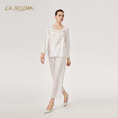 CA BRIDA/嘉德丽亚【一朵云】法式方领提花棉布简约睡衣套装L801