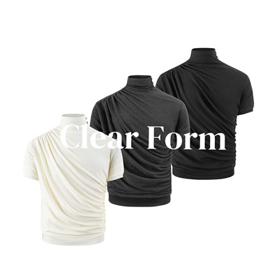 ClearForm「叠叙」立体设计感褶皱堆叠智性短款合身中领短袖Tee