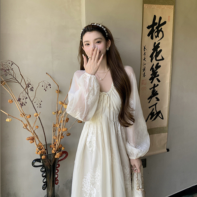 法式长袖打底连衣裙气质长裙子