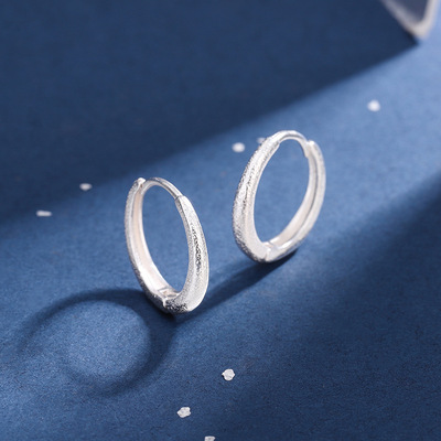 s925耳环女闪砂耳扣2023新款素圈耳饰小众设计感耳圈气质耳钉