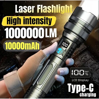 1000000LM Super Bright LED Flashlight Rechargeable USB-C Dig