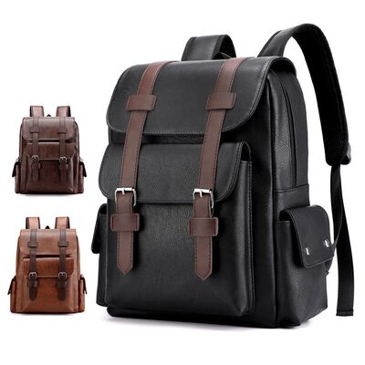2024 Men Backpack PU Leather Bagpack Large Laptop Backpacks