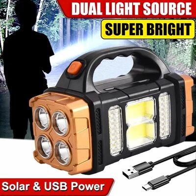 Portable Powerful USB Rechargeable Flashlight Solar LED Ligh