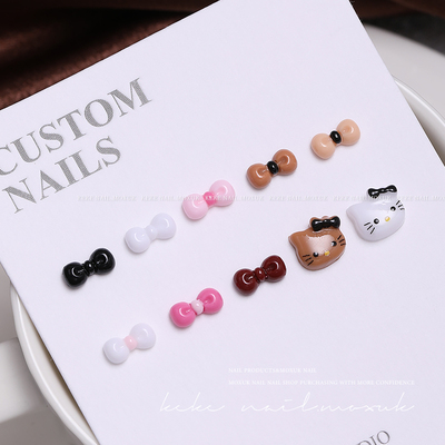 卡通黑皮Kitty猫咪美甲饰品网红新款立体树脂蝴蝶结指甲装饰B490