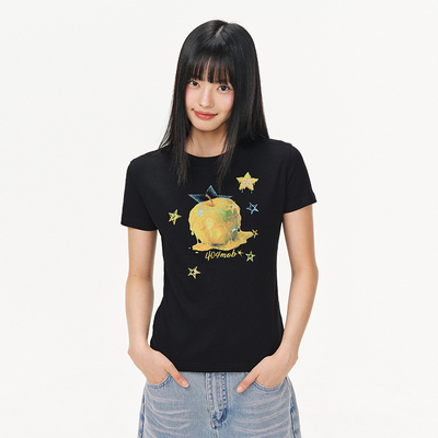 404MOB数码印油画苹果女款短袖T