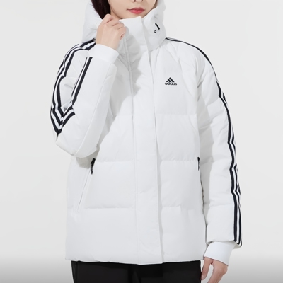 Adidas阿迪达斯男女冬季保暖舒适三条杠休闲白鸭绒羽绒服 H20755