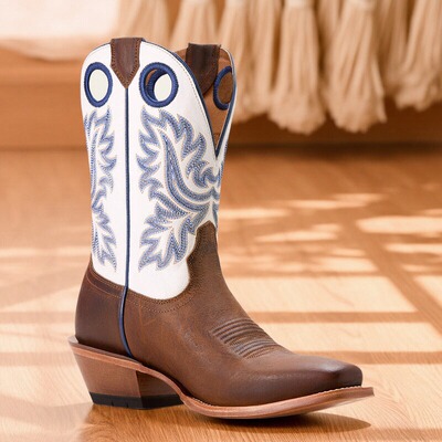 美国ARIAT小牛皮真皮底尖头刺绣双耳朵短靴骑马靴西部牛仔靴男4色