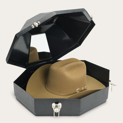 STETSON复古牛仔帽收纳盒黑色硬顶六角形首饰盒户外帽子收纳箱